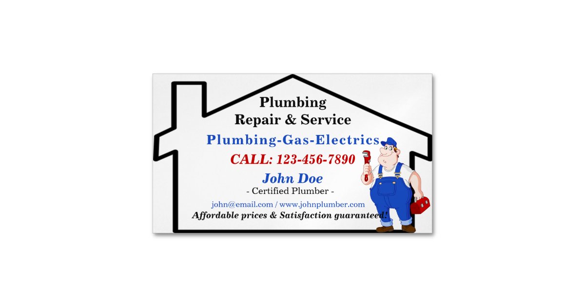 Fun Cute Plumbing Plumber Handyman Magnetic Business Card | Zazzle