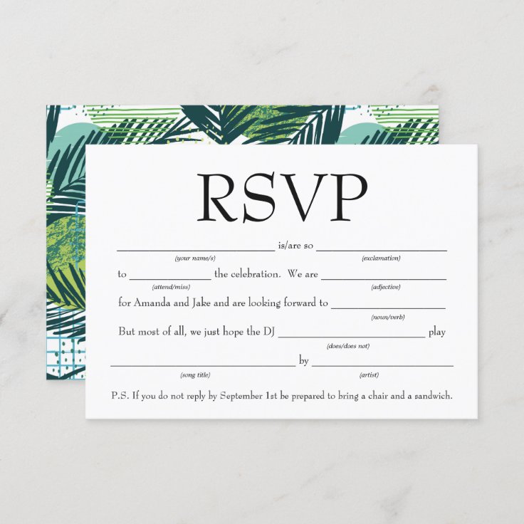 Fun Fill-in-the-Blank RSVP w/Song Request Invitation | Zazzle
