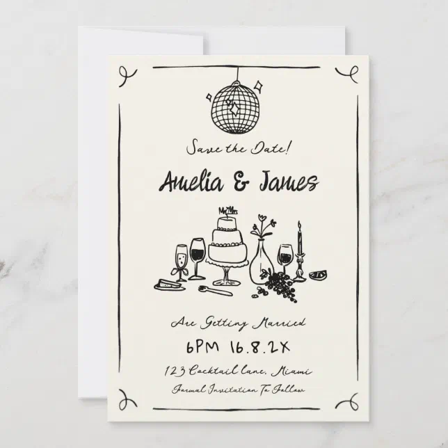 Fun Hand Drawn Save the date Quirky wedding Invitation | Zazzle