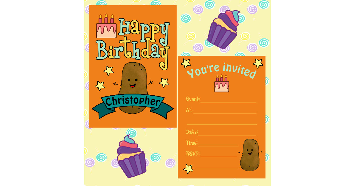 Fun Happy Birthday Potato Personalised Invitation | Zazzle