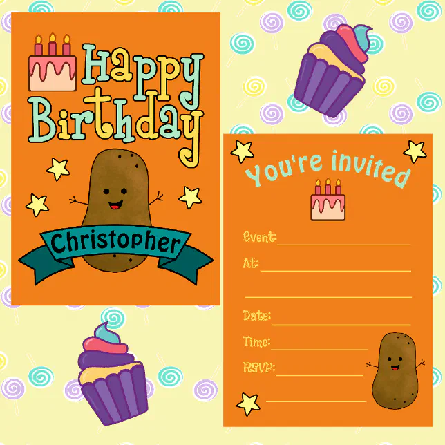 Fun Happy Birthday Potato Personalised Invitation | Zazzle