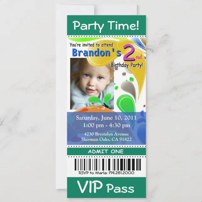 Fun Kids VIP Pass Event Ticket Photo Party (jade) Invitation | Zazzle