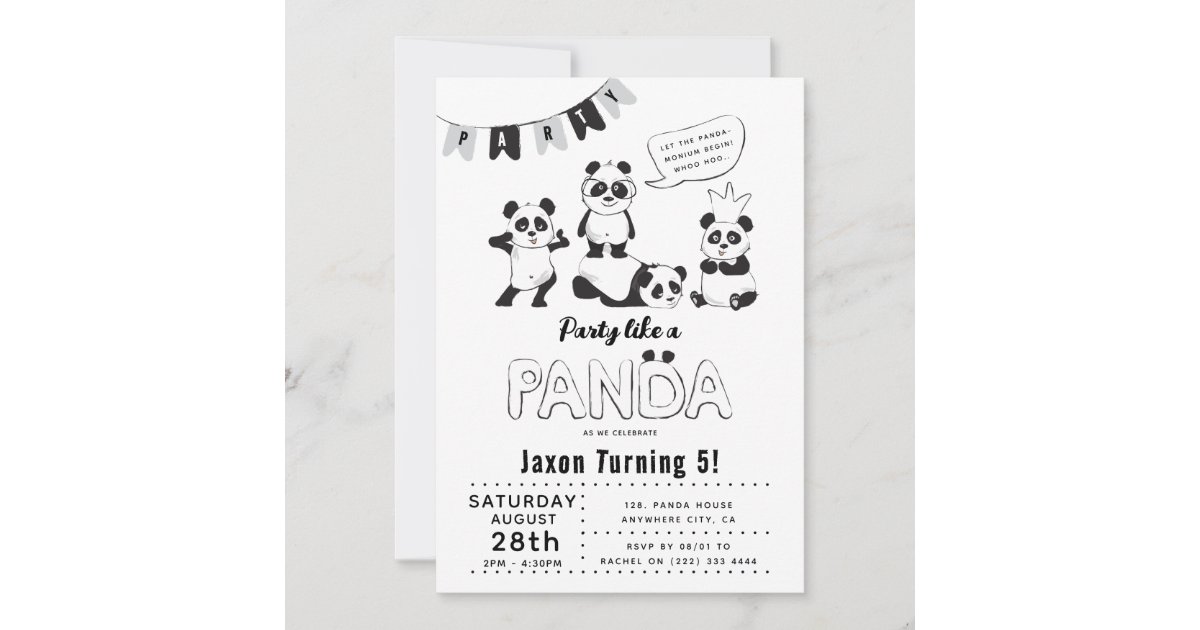 Fun Modern 'Party Like a Panda' Kids Birthday Invitation | Zazzle