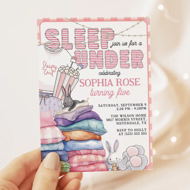 Fun Modern Pink Sleep Under Birthday Party Invitation | Zazzle