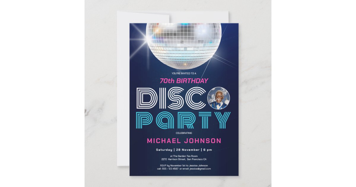 Fun Modern Retro Photo Disco 70th Birthday Party Invitation | Zazzle