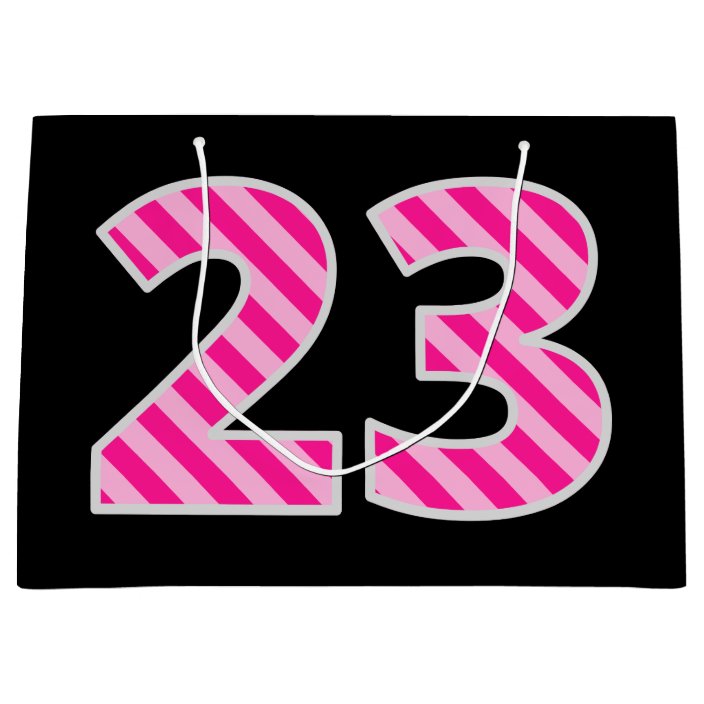 Fun Pink Striped "23"; Happy 23rd Birthday; Name Large Gift Bag ...