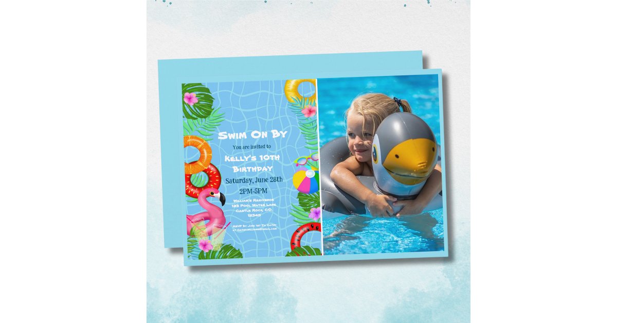 Fun Pool Photo Party Swimming Birthday Invitation | Zazzle