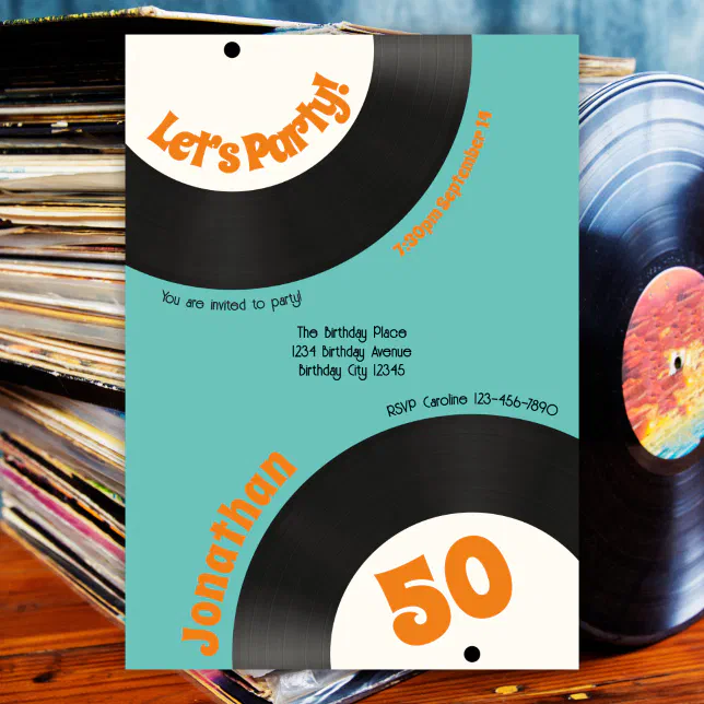 Fun Retro 50th Birthday 70s Music Vinyl Record Invitation | Zazzle