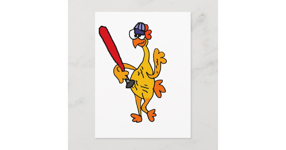 Fun Rubber Chicken Playing Baseball Cartoon Postcard | Zazzle