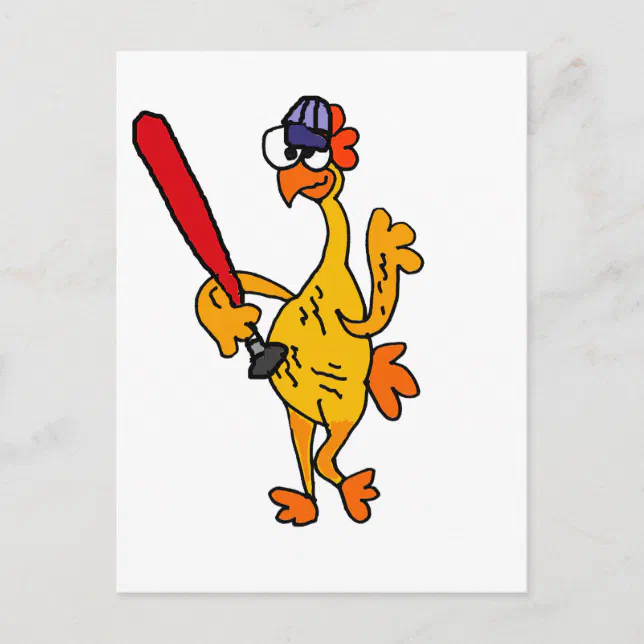 Fun Rubber Chicken Playing Baseball Cartoon Postcard | Zazzle