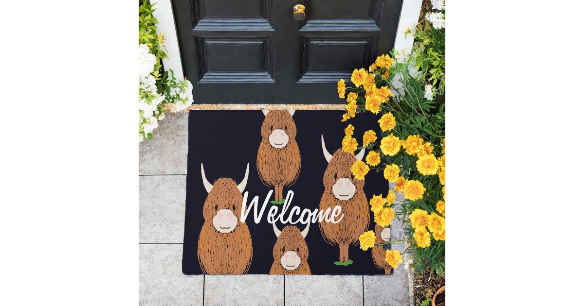 Fun Scottish Highland Cow Welcome Doormat | Zazzle