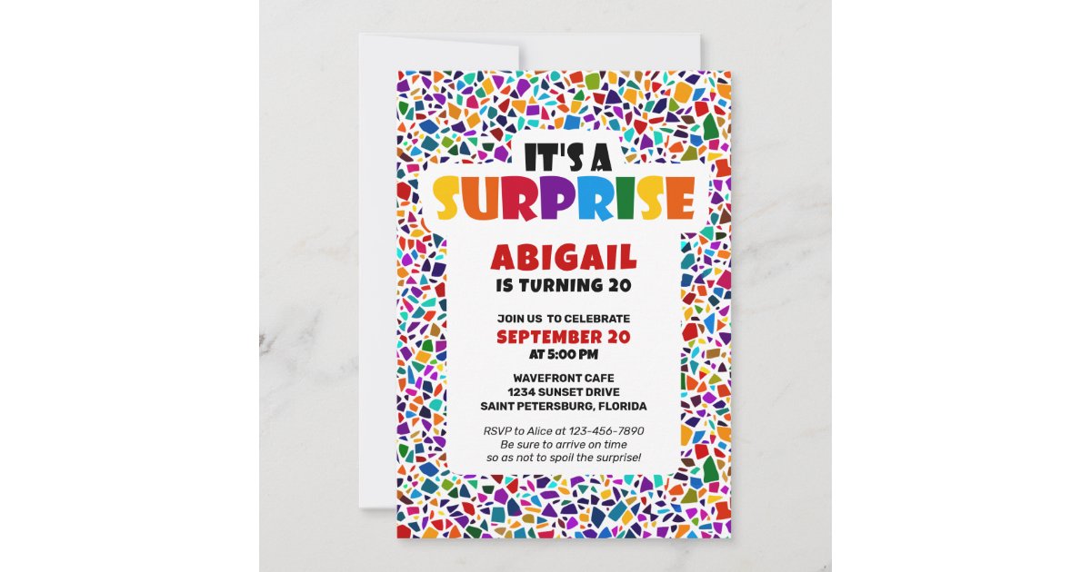 Fun Surprise Colourful Birthday Invitation | Zazzle