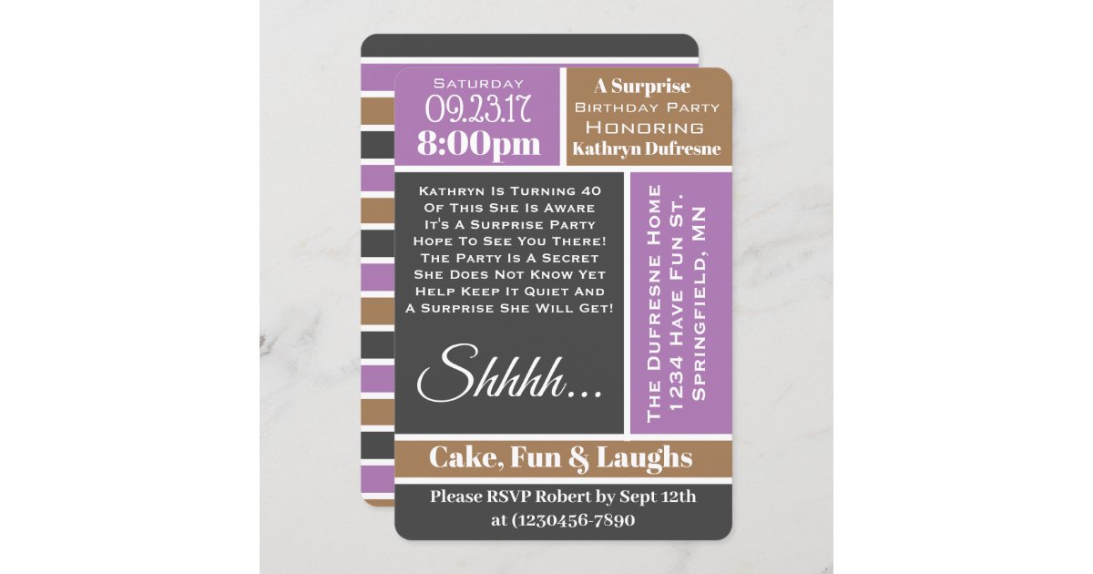 Fun & Trendy Surprise Birthday Party II Invitation | Zazzle