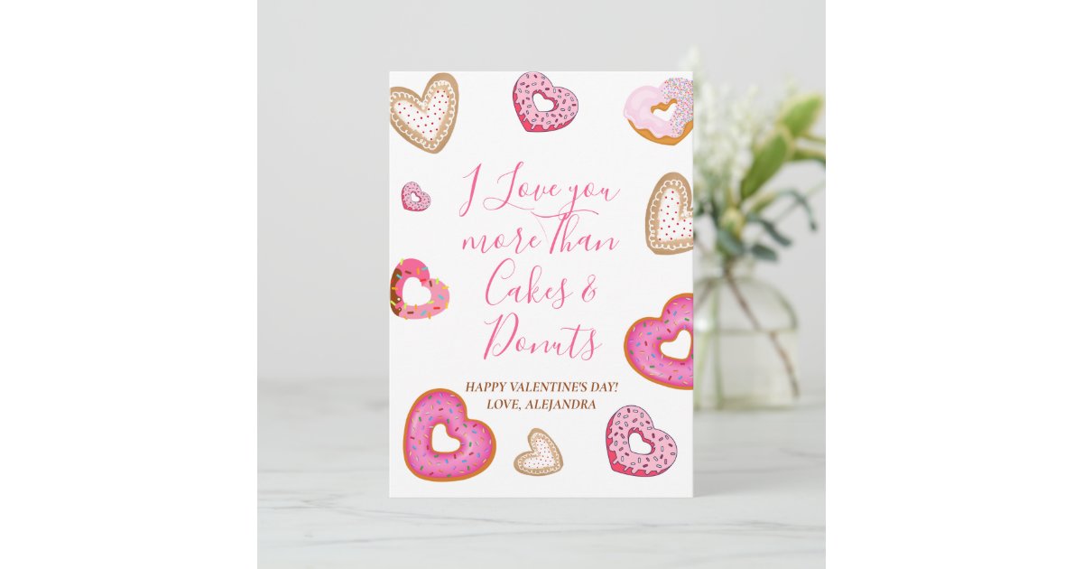 Fun Valentine Love More Than Doughnuts Cute Valent Thank You Card | Zazzle