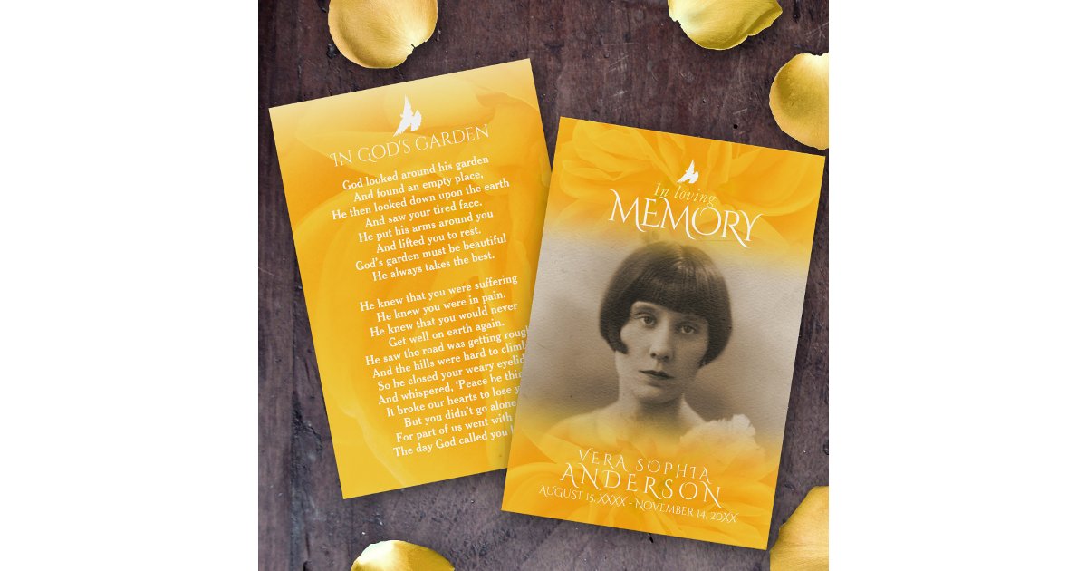 Funeral in loving memory rose prayer poem yellow | Zazzle