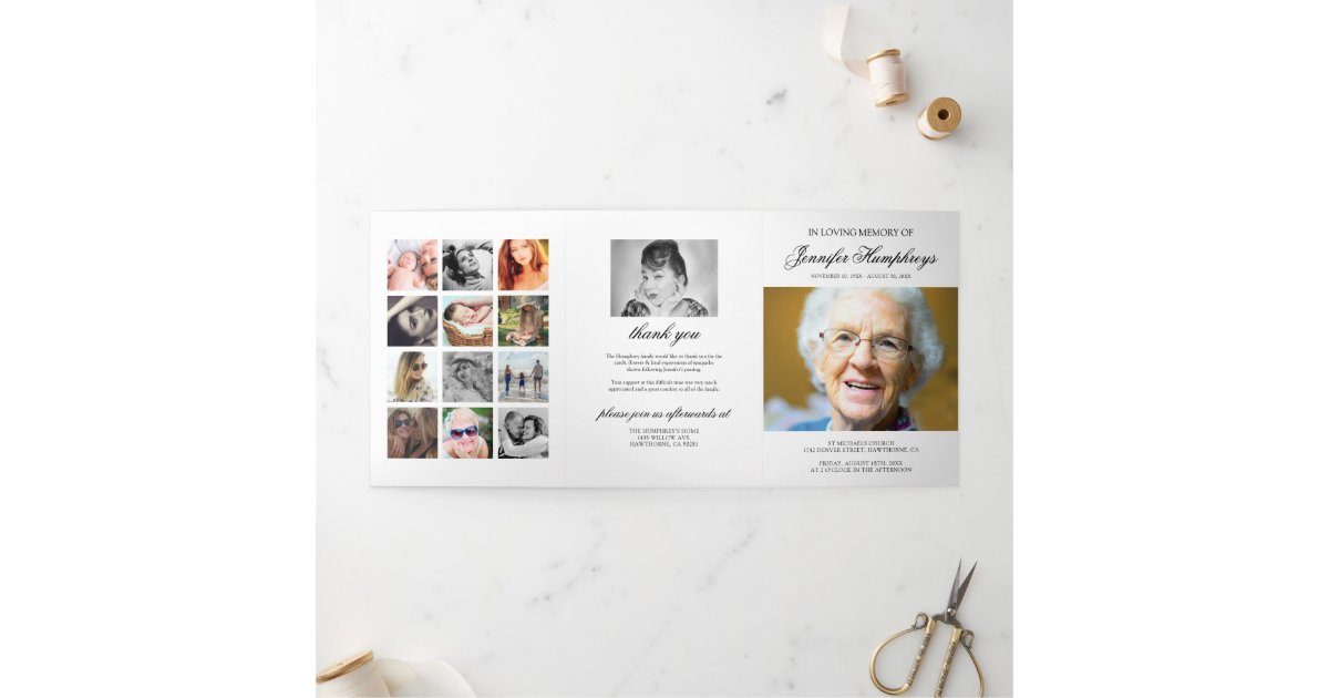Funeral Order of Service Eulogy Photo Collage Tri-Fold Invitation | Zazzle