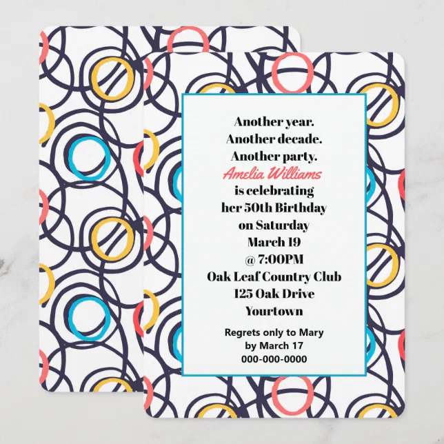 Funky Doodles 50th Birthday Party Invitation | Zazzle
