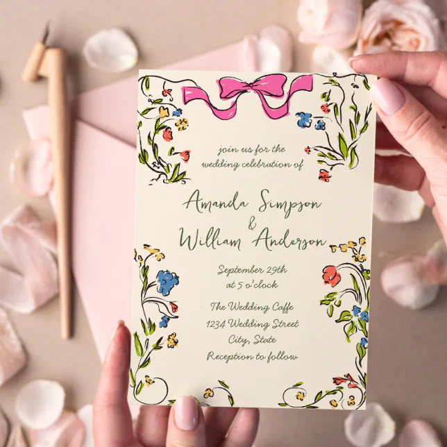 Funky Hand Drawn Scribble Retro Wedding Invitation | Zazzle