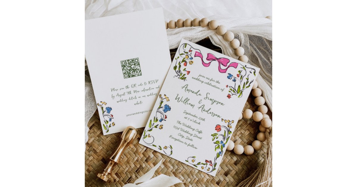Funky Hand Drawn Scribble Retro Wedding QR code Invitation | Zazzle