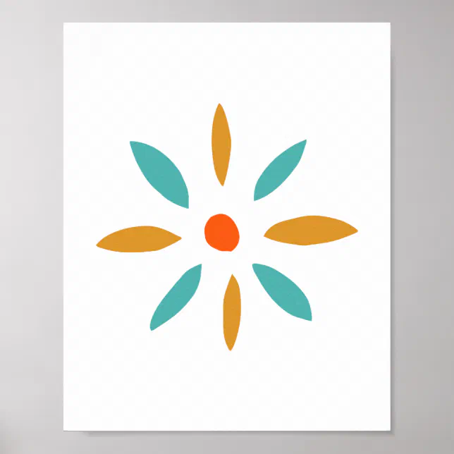 Funky Orange Blue Flower Mid-century Poster | Zazzle