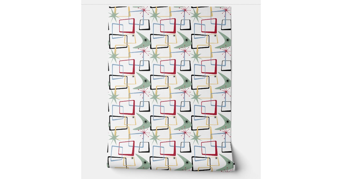 Funky Retro Mid Century Abstract Squares Boomerang Wallpaper | Zazzle