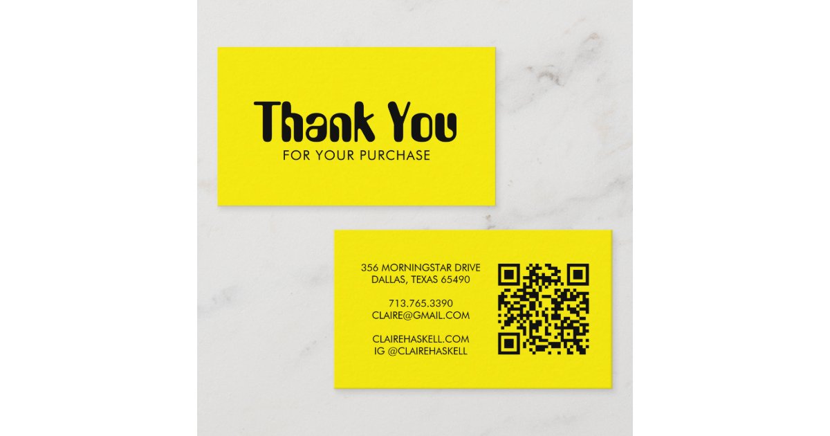 Funky Script Bold Order Thank You Minimal QR Code Business Card | Zazzle