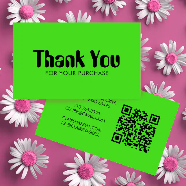 Funky Script Bold Order Thank You Minimal QR Code Business Card | Zazzle