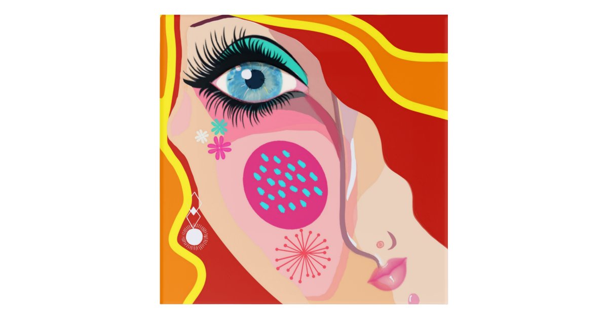 Funky Vibrant Abstract Art Female Face | Zazzle