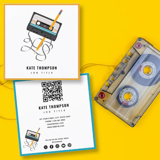 Funny 80s Music Retro Cassette Tape QR Code Square Business Card | Zazzle