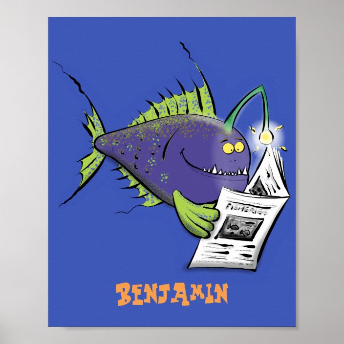 Funny angler fish cartoon poster | Zazzle