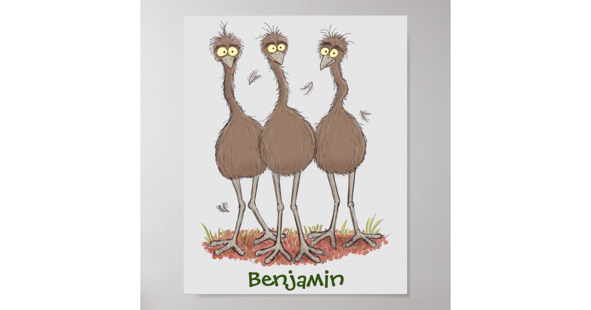 Funny Australian emu trio cartoon illustration Poster | Zazzle