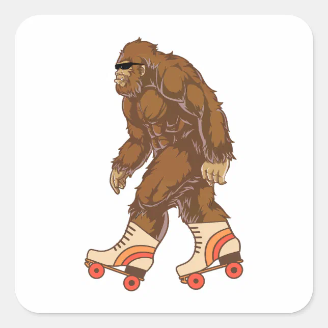 Funny Bigfoot Roller Skating Square Sticker | Zazzle