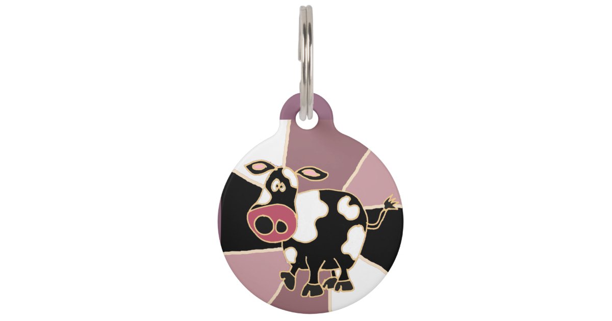 Funny Black and White Cow Art Pet Tag | Zazzle