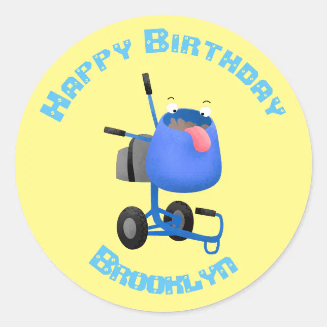 Funny blue cement mixer cartoon illustration classic round sticker | Zazzle