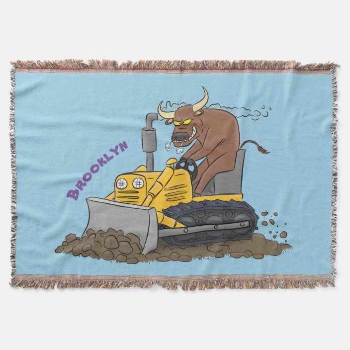 Funny bull driving bulldozer cartoon throw blanket | Zazzle.co.uk