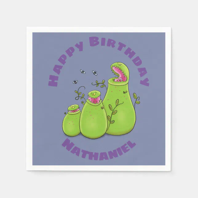 Funny carnivorous pitcher plants cartoon napkin | Zazzle