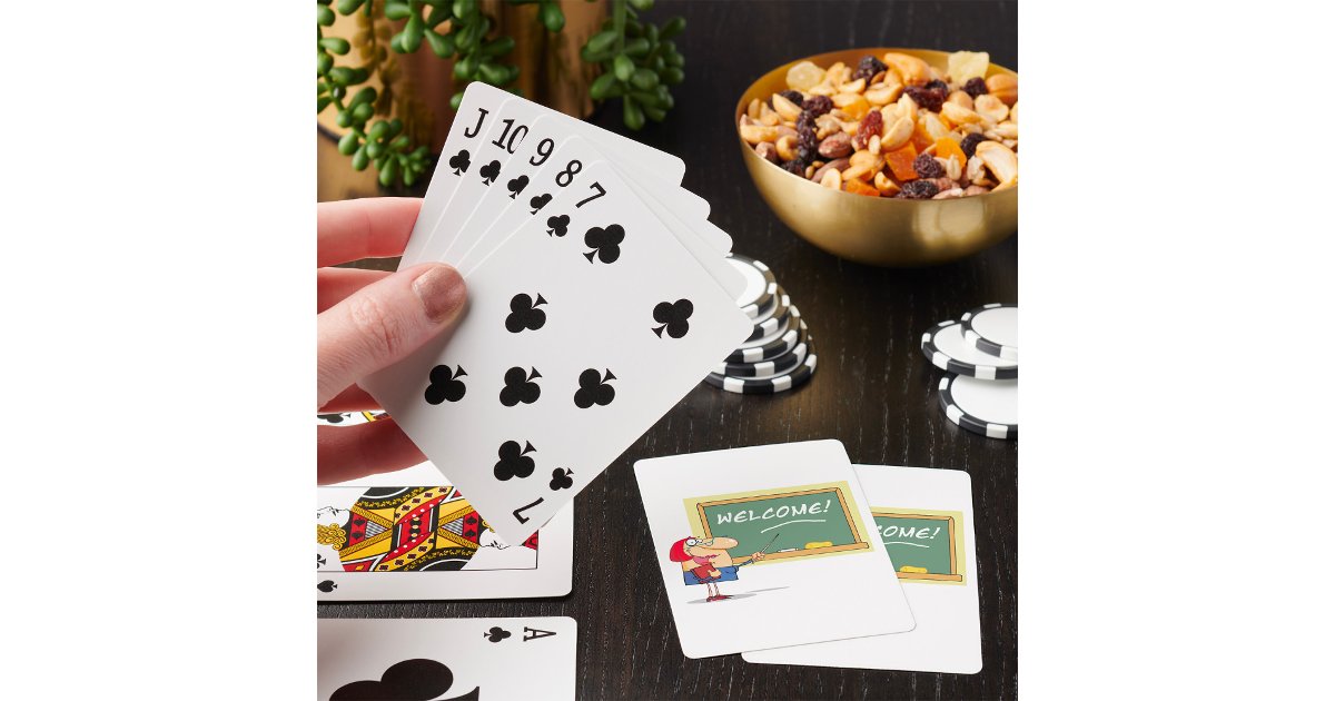 Funny Cartoon Teacher Welcome Back to School Playing Cards | Zazzle