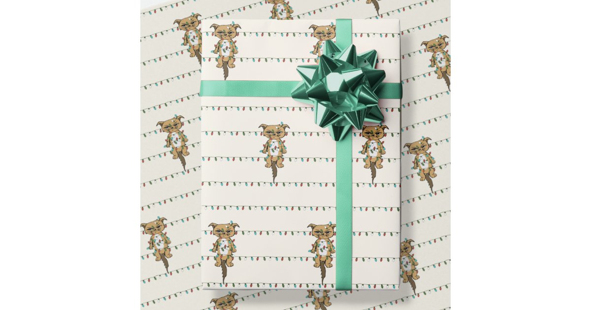 Funny Cat Tangled Christmas Lights Wrapping Paper | Zazzle