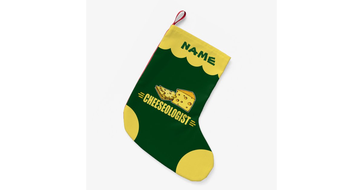 Funny Cheese Cheeseologist Cheesehead Small Christmas Stocking | Zazzle