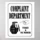 Funny Complaint Department, Take a Number Poster | Zazzle
