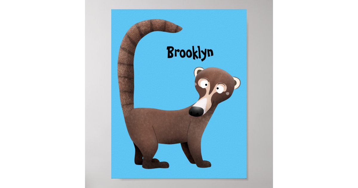 Funny curious coatimundi cartoon illustration poster | Zazzle