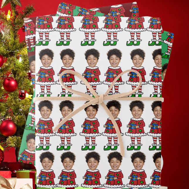 Funny Custom Face Photo Elf Christmas Wrapping Paper Sheet | Zazzle