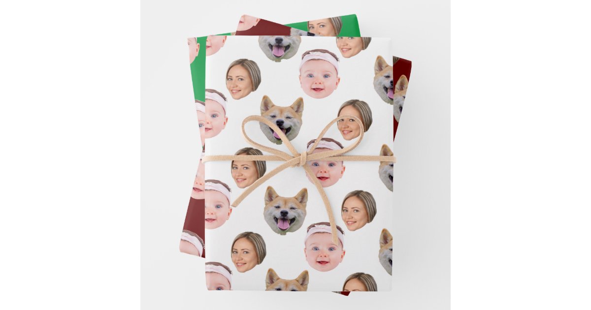 Funny Custom Face Photo Family 3 Photos Wrapping Paper Sheet | Zazzle
