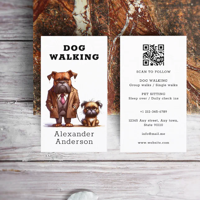 Funny Dog Walker Walking Pet Sitting QR Code Business Card | Zazzle