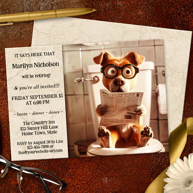 Funny Dog Whimsical Retirement Party Invitation | Zazzle