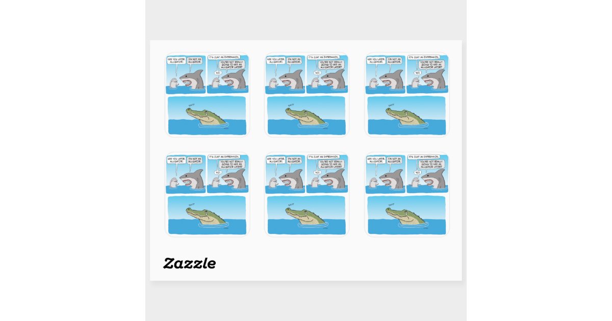 Funny Dolphin, Shark and Sad Alligator Square Sticker | Zazzle