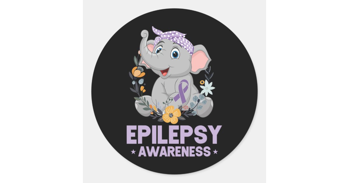 Funny Epilepsy Awareness Flower Elephant Ribbon 1 Classic Round Sticker ...