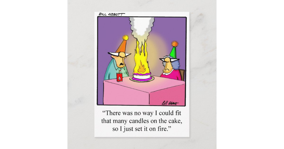 Funny Firey Birthday Cake Postcard | Zazzle