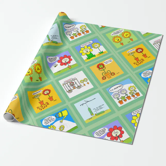 Funny Flowers Cartoons for Flower Gardeners Wrapping Paper | Zazzle