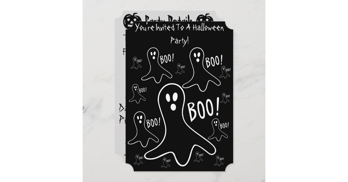 funny ghosts shouting boo black halloween Party Invitation | Zazzle